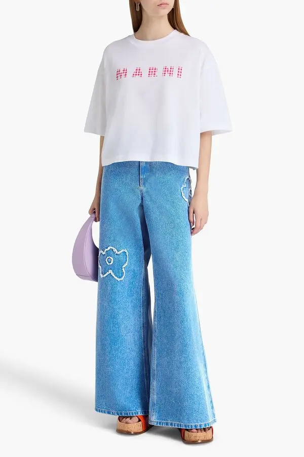 Marni Floral-appliquéd High-rise Wide-leg Jeans