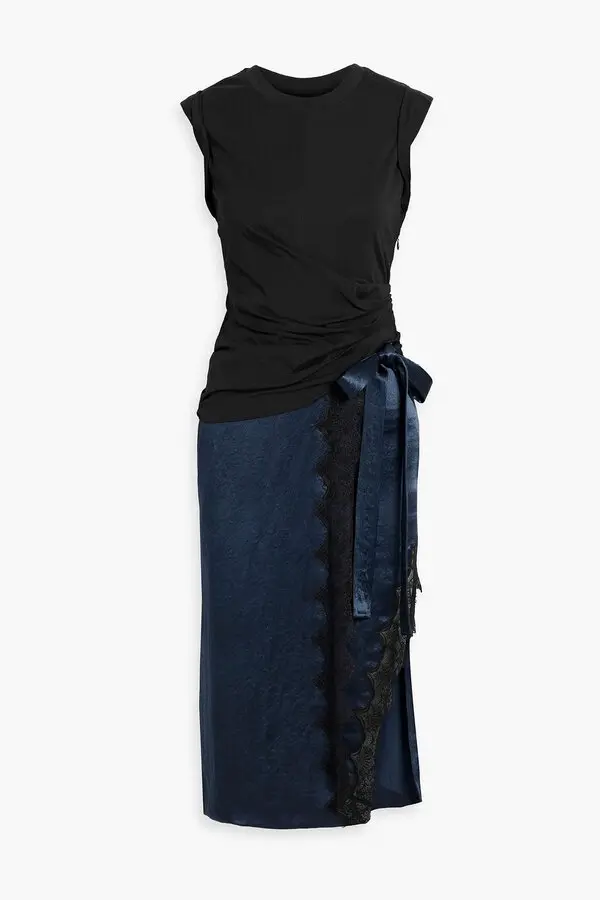 3.1 Phillip Lim Lace-trimmed Jersey And Satin Midi Dress - Black