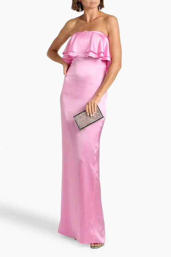 Buy Retrofete Queenie Strapless Ruffled Satin Maxi Dress - Bubblegum At 79%  Off | Editorialist