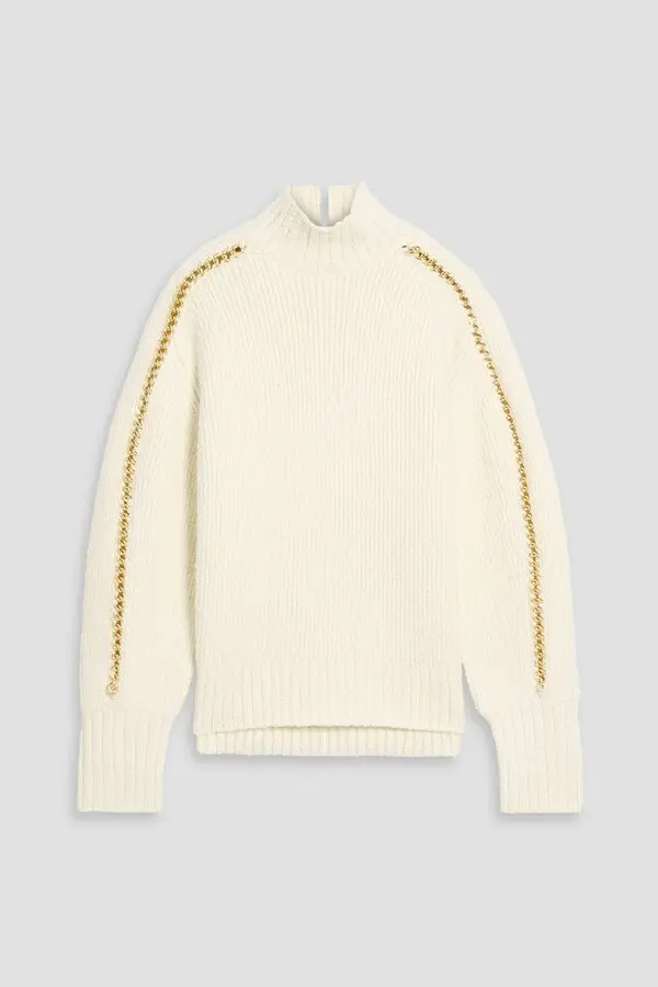 3.1 Phillip Lim Chain-trimmed Ribbed Wool-blend Turtleneck Sweater - Ivory
