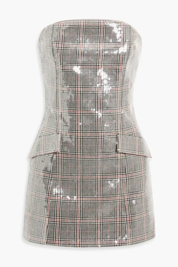 Retrofete Crowne Strapless Sequined Tweed Mini Dress - Gray