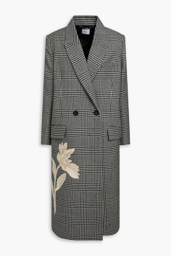 Erdem Embroidered Prince Of Wales Checked Wool-tweed Coat