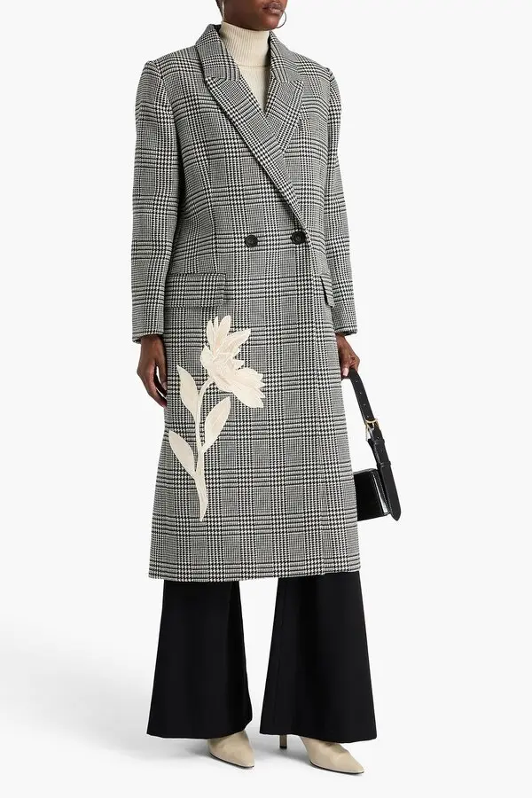 Erdem Embroidered Prince Of Wales Checked Wool-tweed Coat