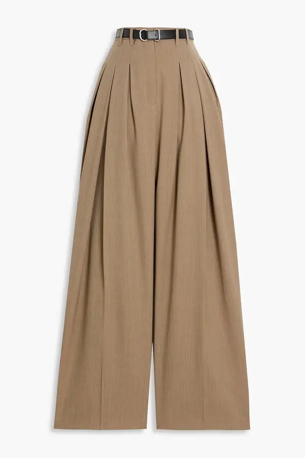 JIL SANDER Belted Wool-jacquard Wide-leg Pants