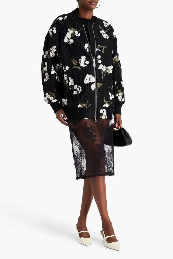 Erdem Embellished Wool-blend Cloqué Bomber Jacket