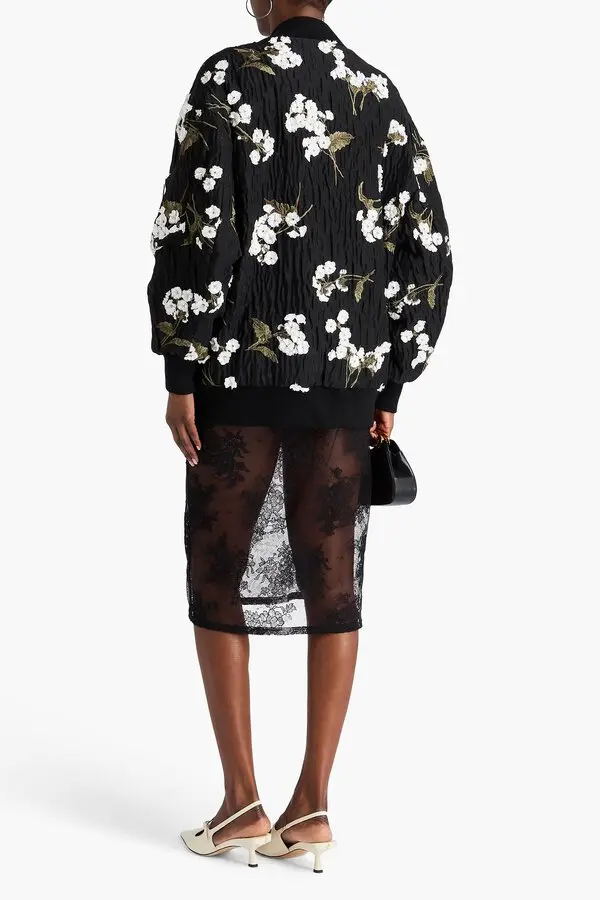 Erdem Embellished Wool-blend Cloqué Bomber Jacket