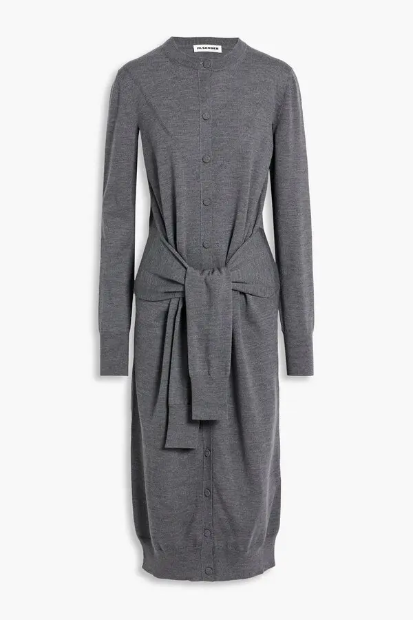 JIL SANDER Tie-front Wool Midi Dress