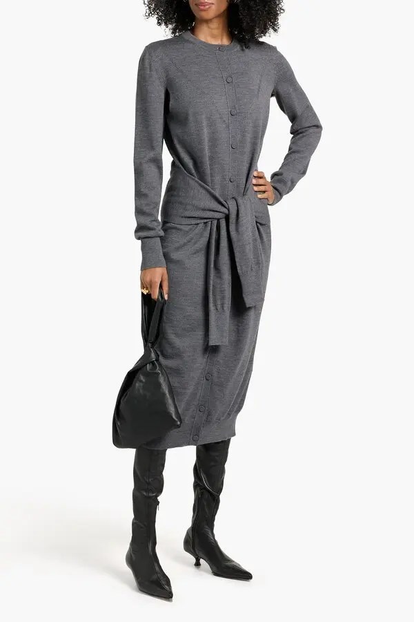 JIL SANDER Tie-front Wool Midi Dress