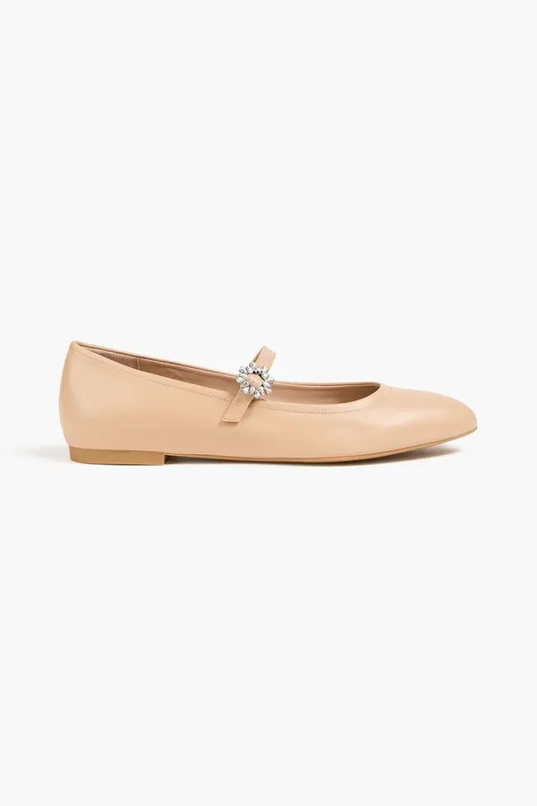 STUART WEITZMAN Aura Embellished Leather Mary Jane Flats - Beige
