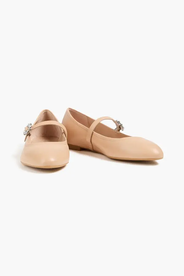 STUART WEITZMAN Aura Embellished Leather Mary Jane Flats - Beige