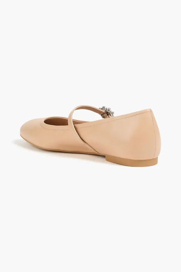 STUART WEITZMAN Aura Embellished Leather Mary Jane Flats - Beige