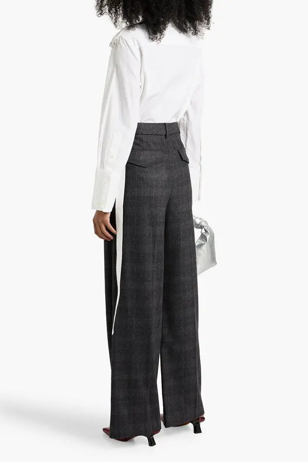 NILI LOTAN Johan Checked Wool-blend Wide-leg Pants