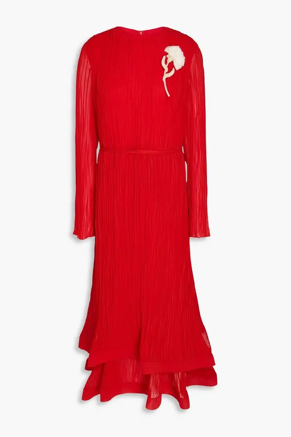 Erdem Embellished Plissé-georgette Midi Dress