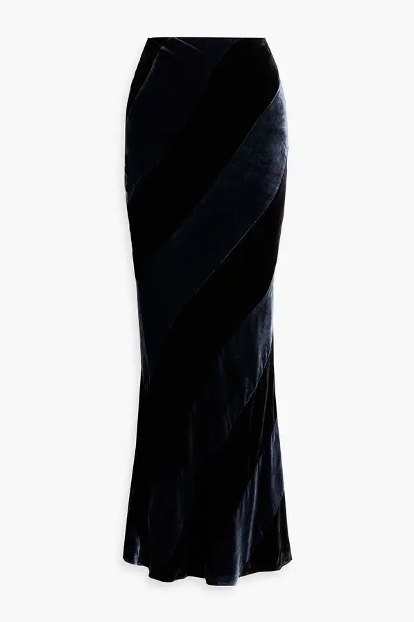Retrofete Venus Striped Velvet Maxi Skirt - Black