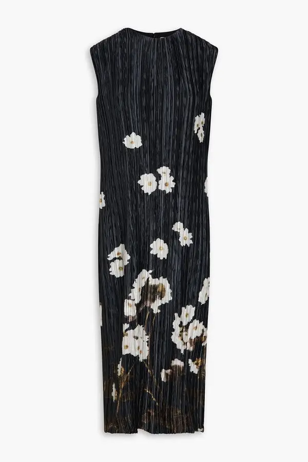 Erdem Floral-print Plissé-satin Midi Dress