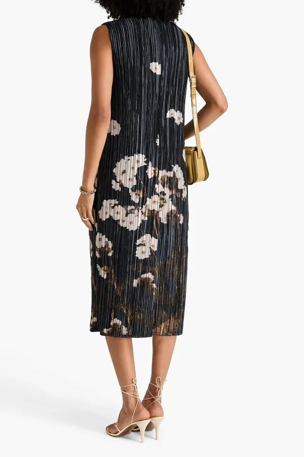 Erdem Floral-print Plissé-satin Midi Dress