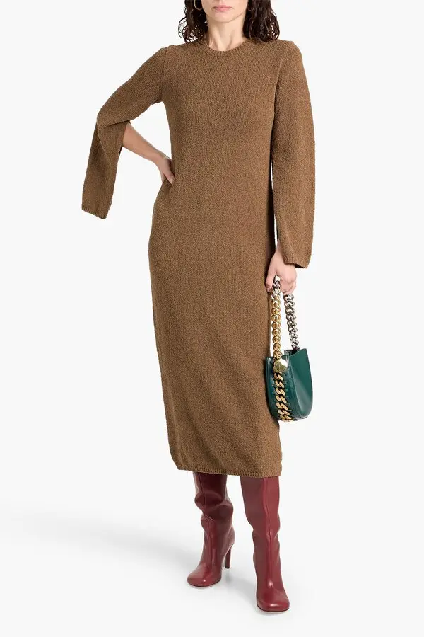 Theory Bouclé-knit Cotton-blend Midi Dress - Light Brown