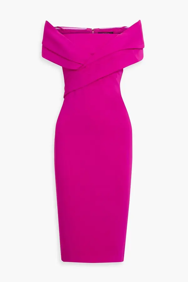 Badgley Mischka Off-the-shoulder Draped Crepe Midi Dress - Magenta