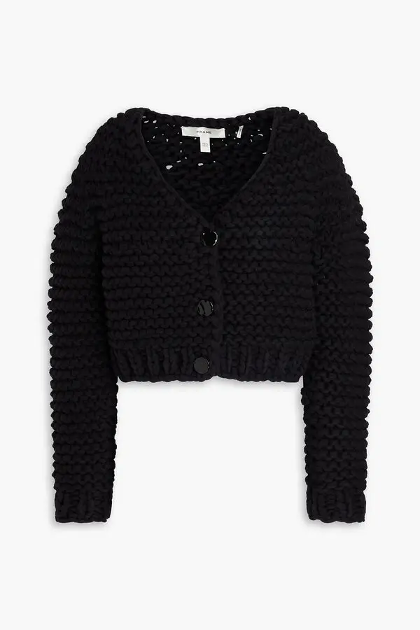 FRAME Cropped Open-knit Cotton-blend Cardigan