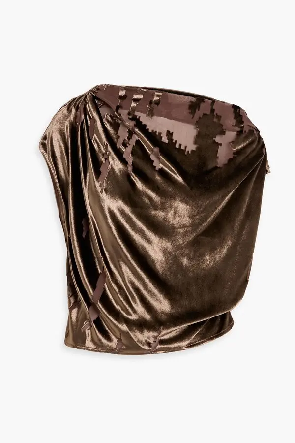 THE SEI One-shoulder Devoré Velvet Top - Chocolate