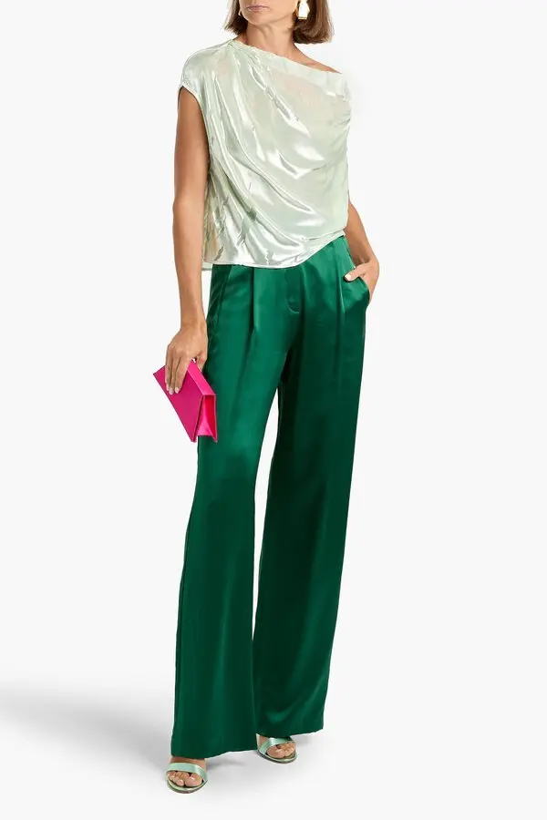 THE SEI One-shoulder Devoré Velvet Top - Mint
