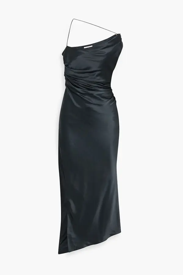 THE SEI One-shoulder Draped Silk-satin Midi Dress
