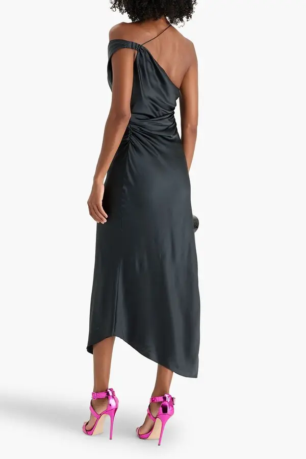 THE SEI One-shoulder Draped Silk-satin Midi Dress
