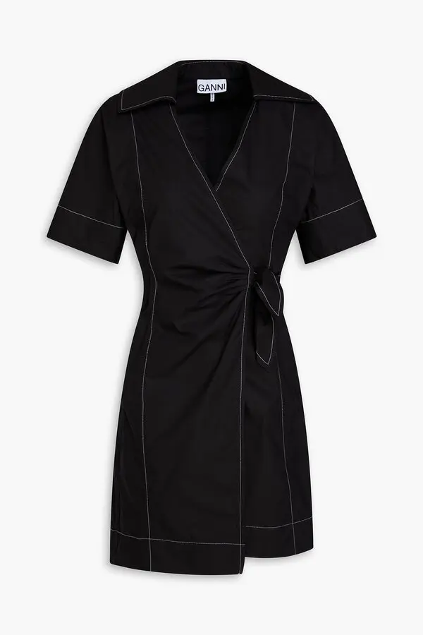 GANNI Cotton-poplin Mini Wrap Dress
