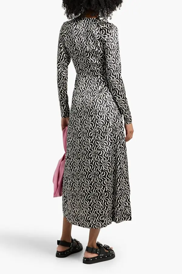 GANNI Printed Silk-blend Satin Midi Dress