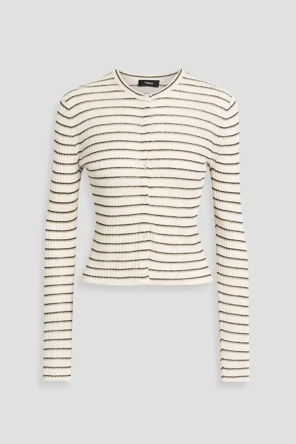 Theory Ribbed Striped Linen-blend Cardigan - Ecru