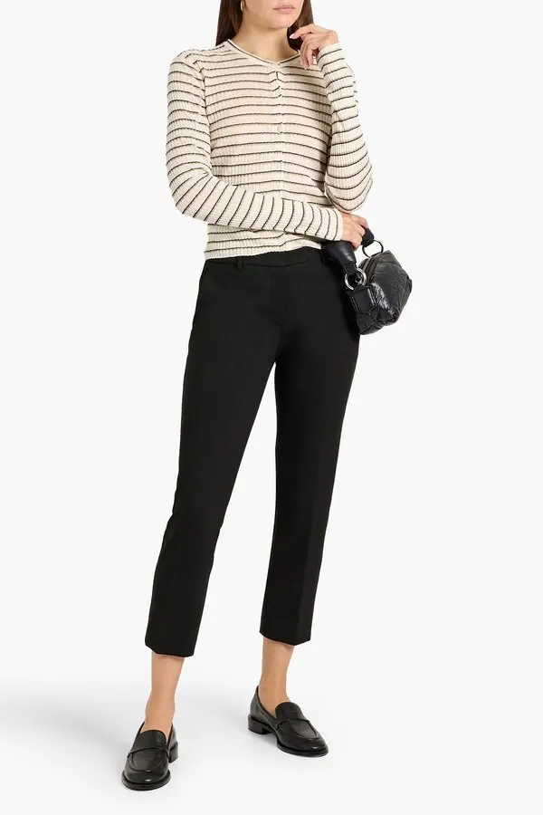 Theory Ribbed Striped Linen-blend Cardigan - Ecru
