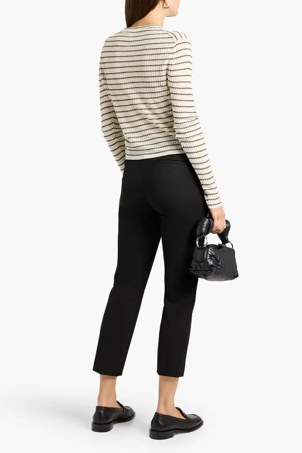 Theory Ribbed Striped Linen-blend Cardigan - Ecru