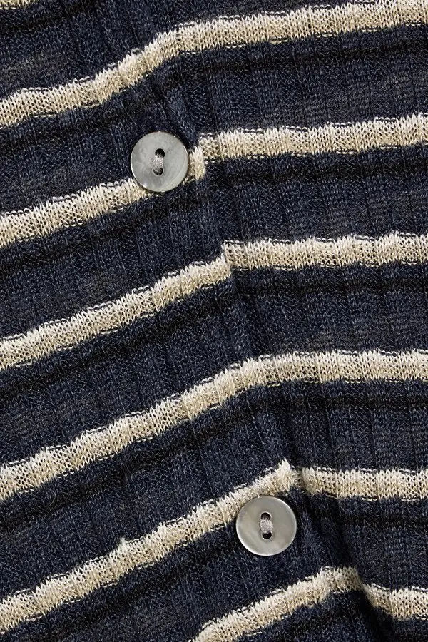 Theory Ribbed Striped Linen-blend Cardigan - Navy