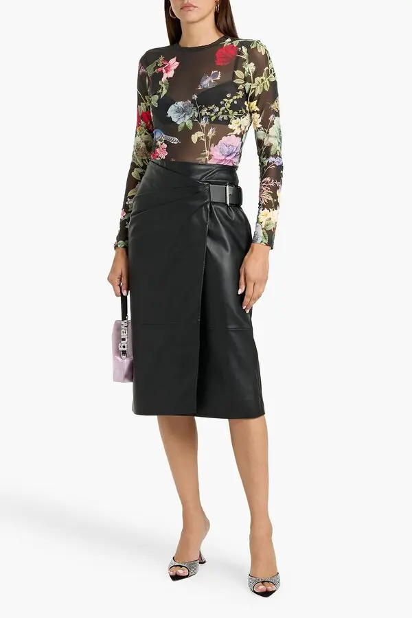 Alice + Olivia Floral-print Stretch-mesh Top - Black