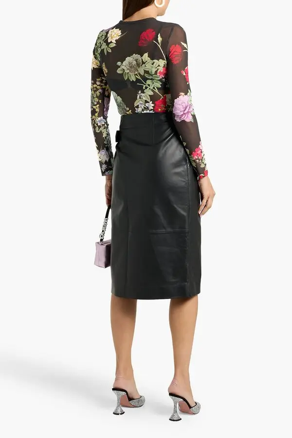 Alice + Olivia Floral-print Stretch-mesh Top - Black