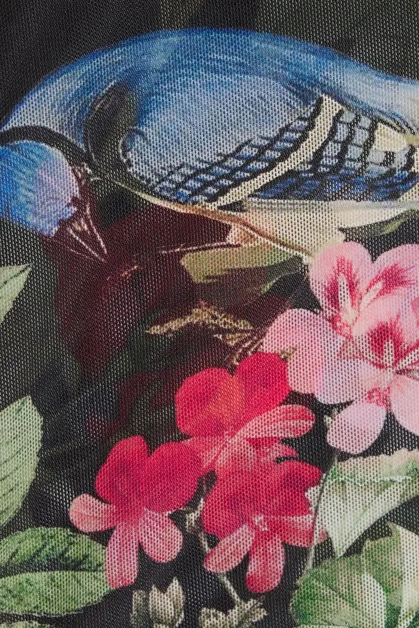 Alice + Olivia Floral-print Stretch-mesh Top - Black