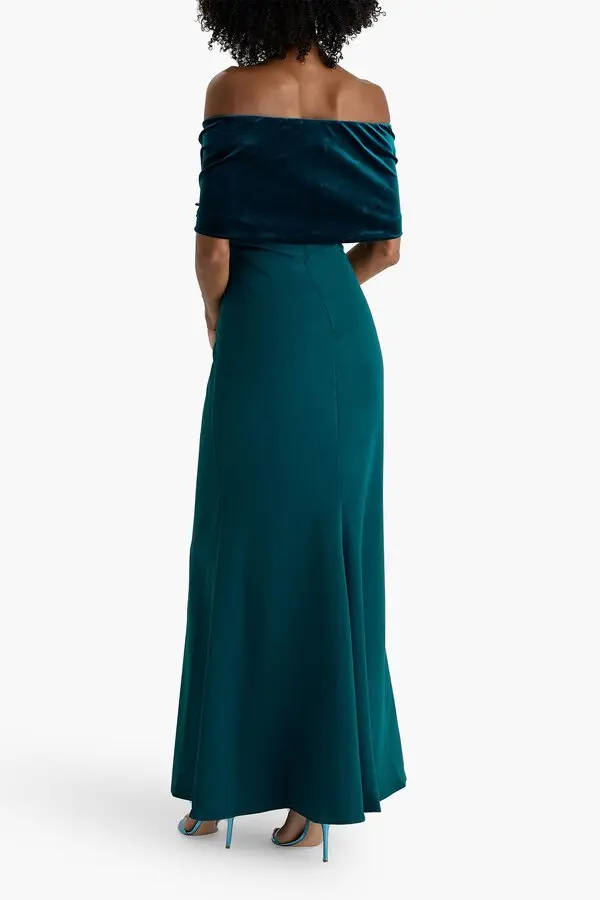 Badgley Mischka Draped Velvet And Crepe Gown