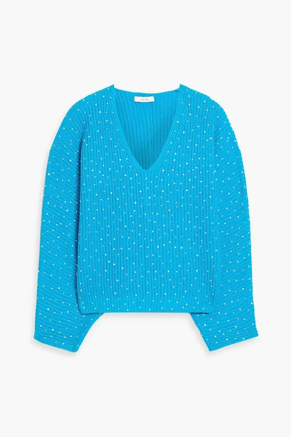 THE SEI Crystal-embellished Ribbed Cotton Sweater