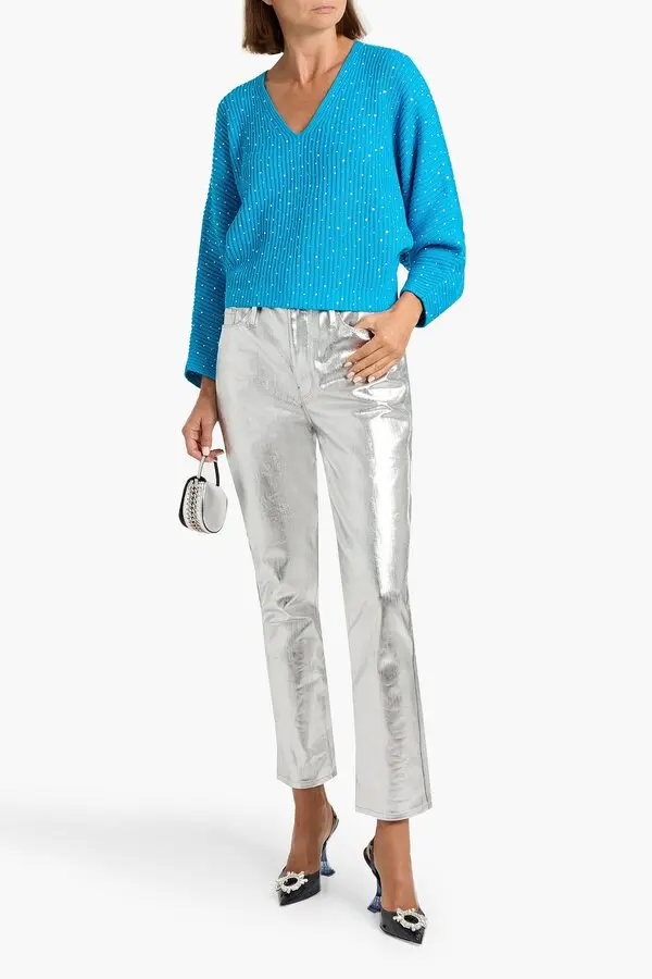 THE SEI Crystal-embellished Ribbed Cotton Sweater