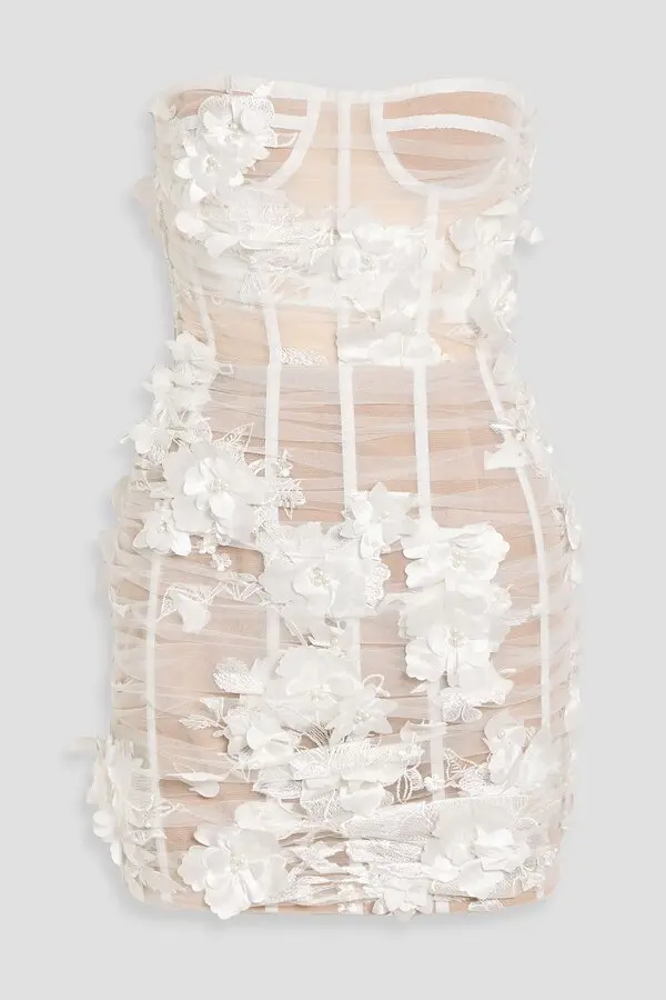 BRONX AND BRONCO Anastasia Strapless Tulle Mini Dress - White