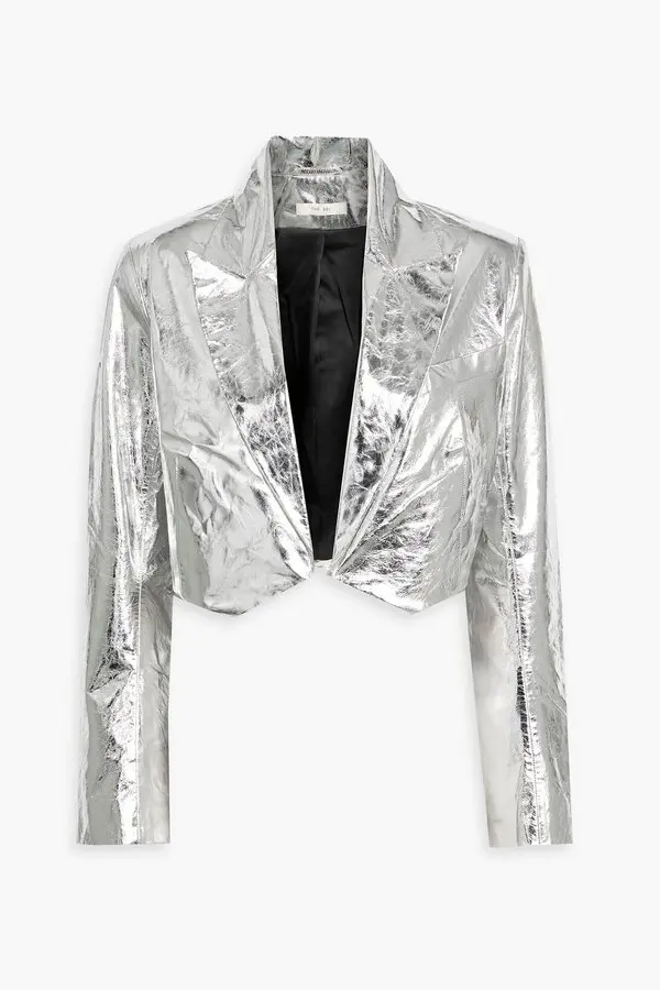 THE SEI Cropped Metallic Textured-leather Blazer