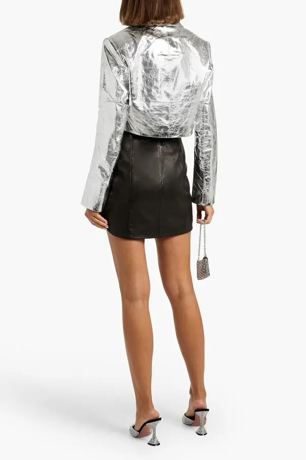 THE SEI Cropped Metallic Textured-leather Blazer