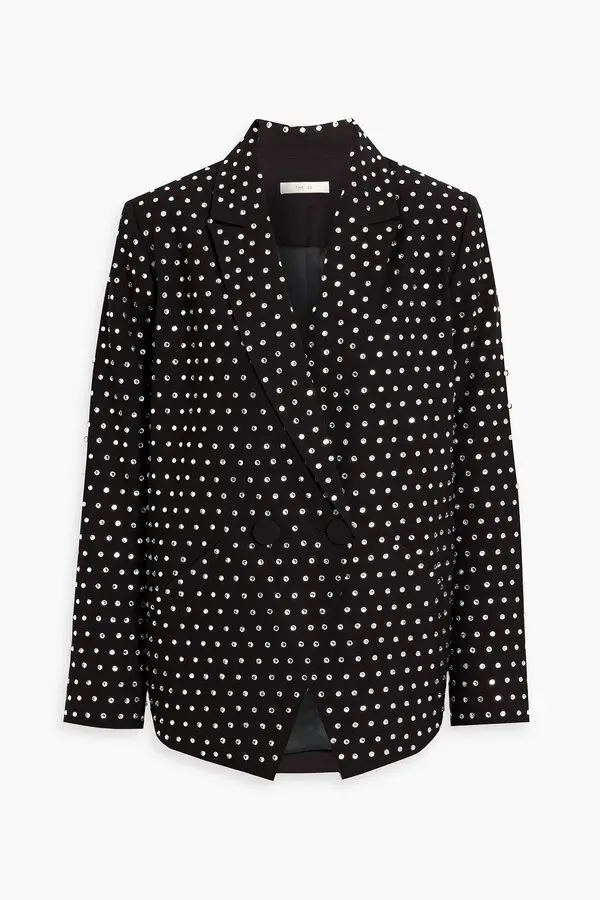 THE SEI Double-breasted Crystal-embellished Twill Blazer