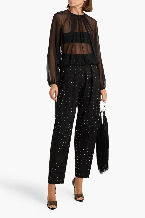 THE SEI Gathered Silk-chiffon Blouse