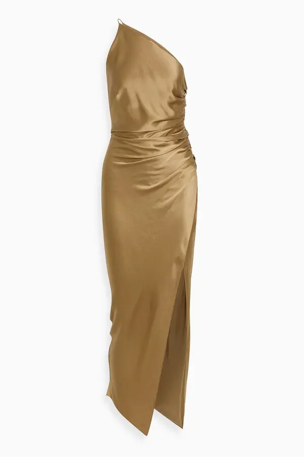 THE SEI One-shoulder Draped Silk-satin Maxi Dress