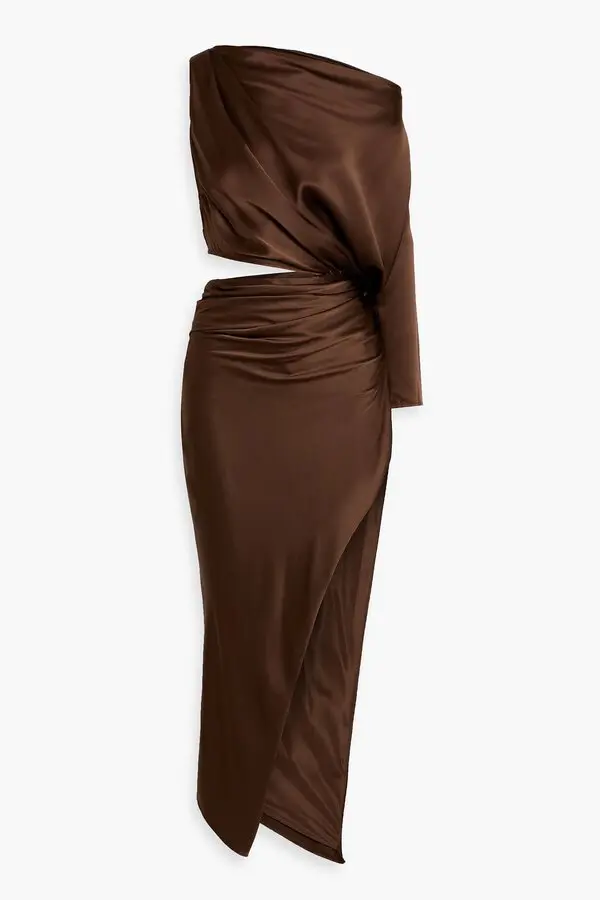 THE SEI One-sleeve Cutout Silk-satin Maxi Dress