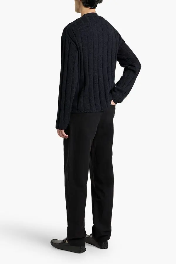 ALEX MILL James Ribbed Cotton And Linen-blend Cardigan - Navy