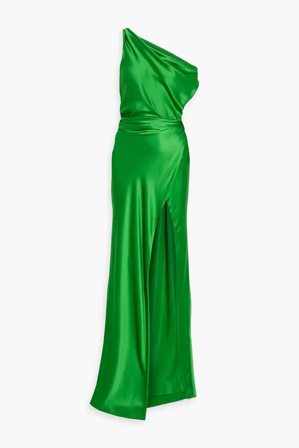 THE SEI One-shoulder Draped Silk-satin Gown - Green