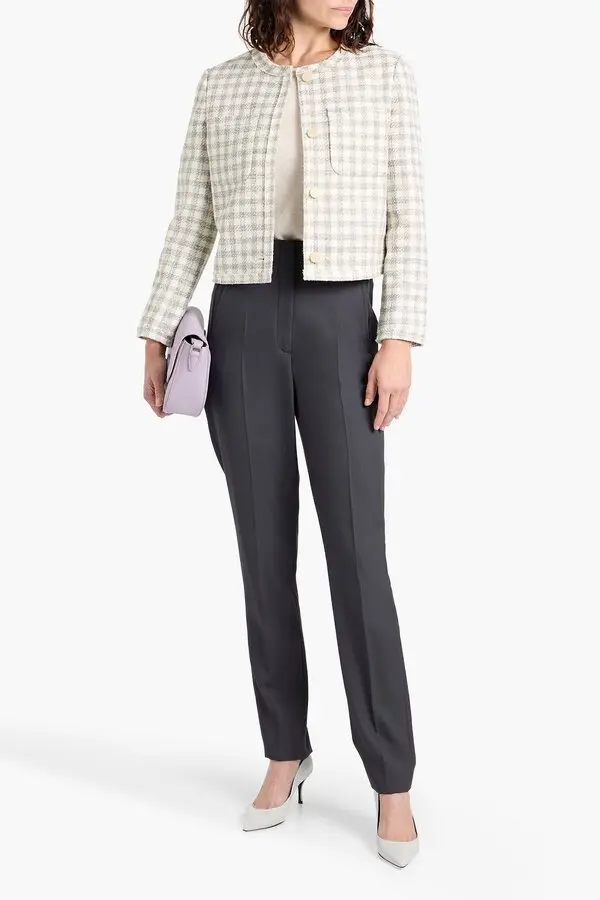 Theory Gingham Cotton-blend Tweed Cropped Jacket