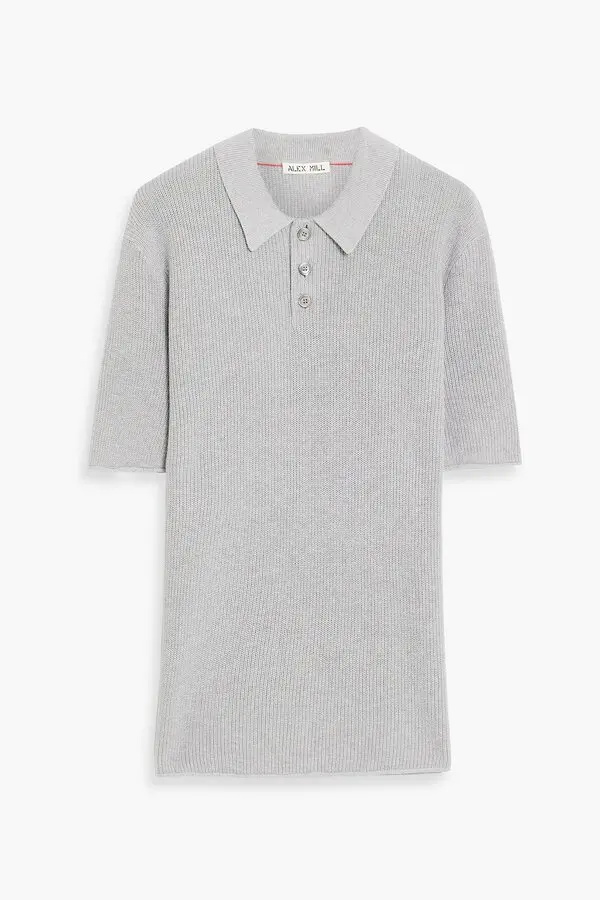 ALEX MILL Jayce Ribbed Cotton And Linenblend Polo Shirt - Light Gray